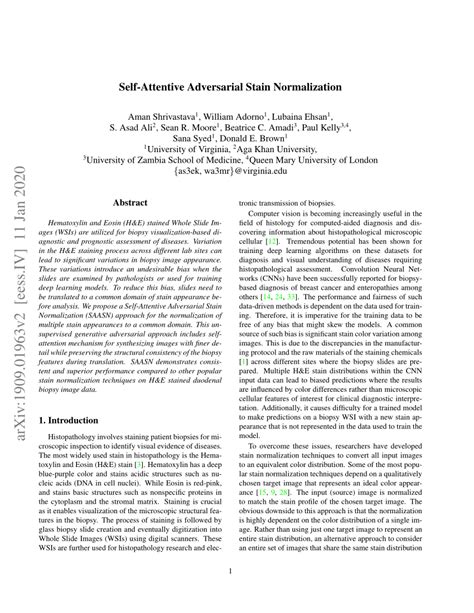 Pdf Self Attentive Adversarial Stain Normalization