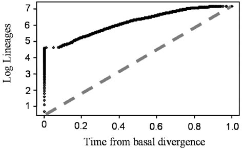 Lineage Through Time Plot Ltt Of European Columbines Based On 100 Download Scientific Diagram