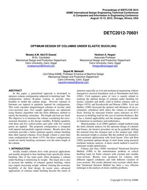 Pdf Optimum Design Of Columns Under Elastic Buckling