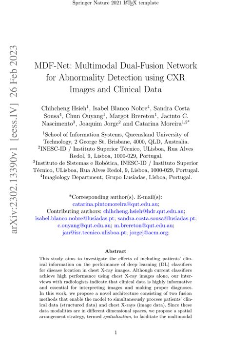 PDF MDF Net Multimodal Dual Fusion Network For Abnormality Detection Using CXR Images And