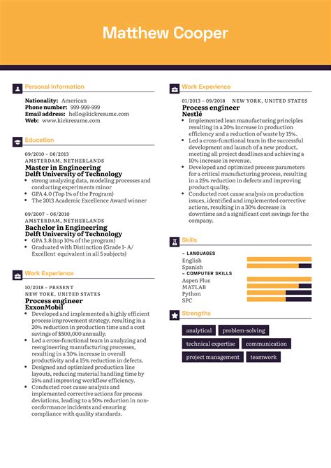 Process Engineer Resume Sample Kickresume