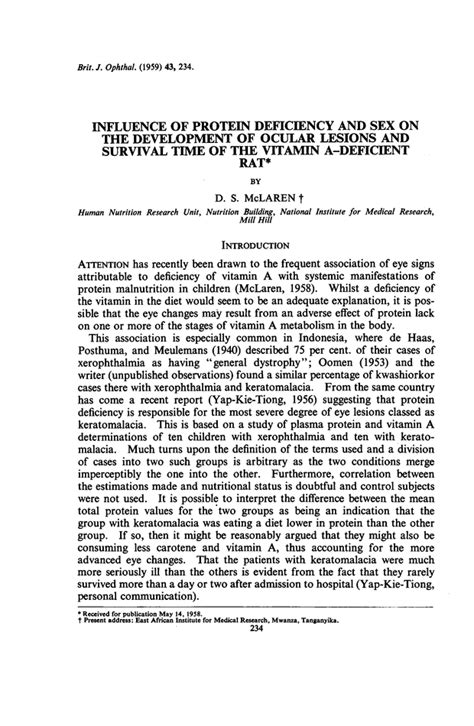 Influence Of Protein Deficiency And Sex On The Development Of Ocular Lesions And Survival Time