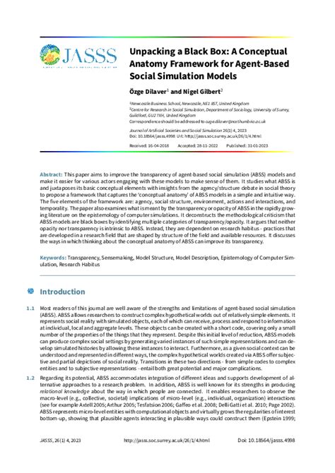 Unpacking A Black Box A Conceptual Anatomy Framework For Agent Based Social Simulation Models