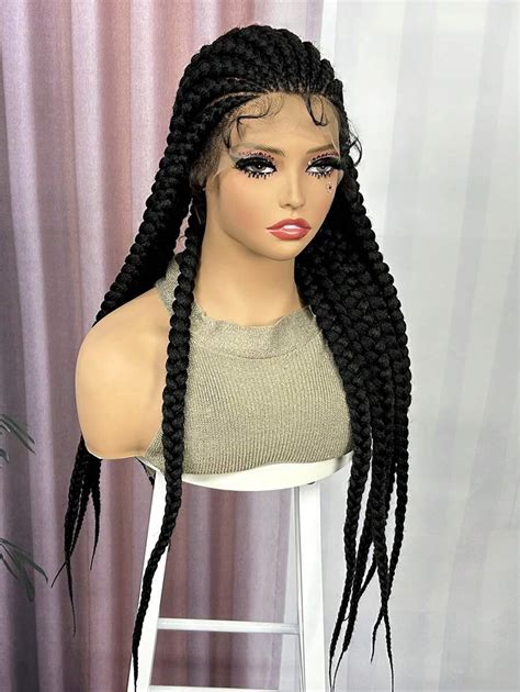Full Lace Synthetic Braided Wig With 11 Strands Black Braids For Easy