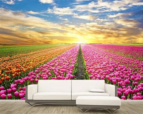 Wallpaper Beautiful Tulips Sea 407 Pink Tulips Water Reflection Stock