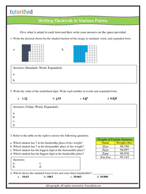Fillable Online Decimal Expanded Form Word Form And Standard Form Fax