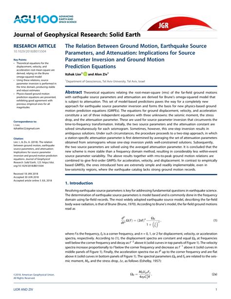 Pdf The Relation Between Ground Motion Earthquake Source Parameters And Attenuation