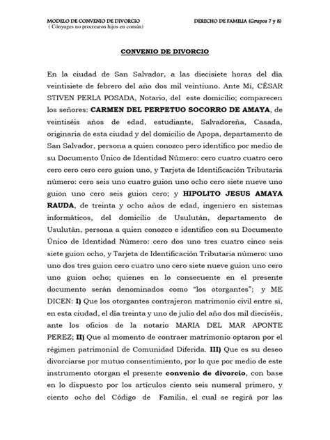 Modelo De Convenio De Divorcio Pdf Divorcio Instituciones Sociales