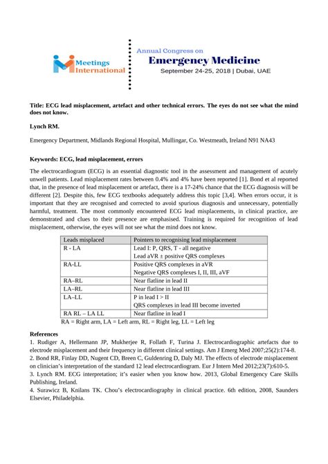 Pdf Ecg Lead Misplacement Artefact And Other Technical Errors