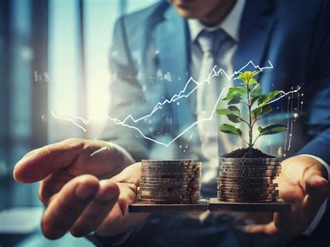 A Man Holds A Stack Of Coins With A Graph Graph Behind Him Premium Ai Generated Image
