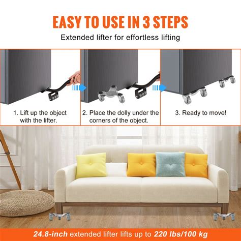 Vevor Furniture Dolly 4 Pack 6 Inch Steel Tri Dolly With 360° Pp