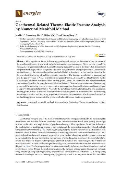 Pdf Geothermal Related Thermo Elastic Fracture Analysis By Numerical Manifold Method