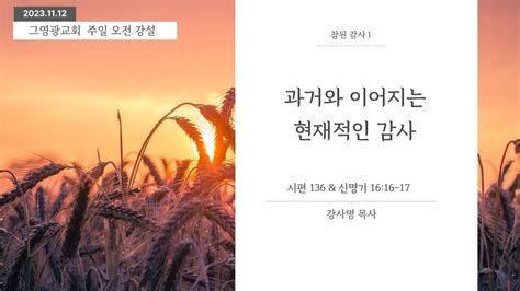 참된 감사 3 과거와 이어지는 현재적인 감사 그영광교회 강사명목사 개혁주의 합동측교회 YouTube