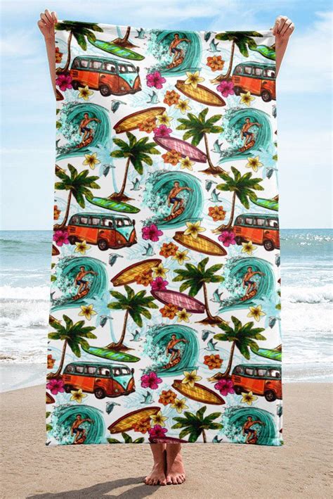 Hawaiian Doxie Dachshund Beach Towel Retro Summer Towel Design