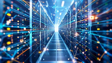 High Tech Data Center With Glowing Data Streams Representing Modern