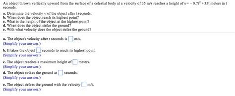 Solved An Object Thrown Vertically Upward From The Surface