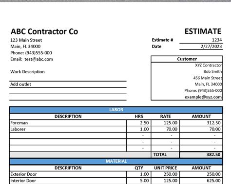 Contractor Estimate Template General Contractor Construction Estimate Template Construction Bid