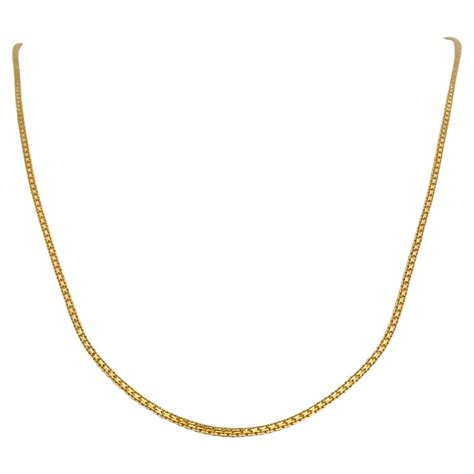 22 Karat Yellow Gold Solid Thin Long Squared Link Chain Necklace For Sale At 1stdibs