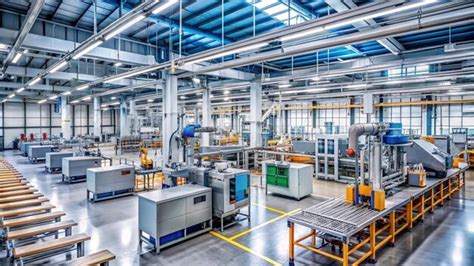 A Factory With A Blue Ceiling And A Yellow Line With The Word Quot