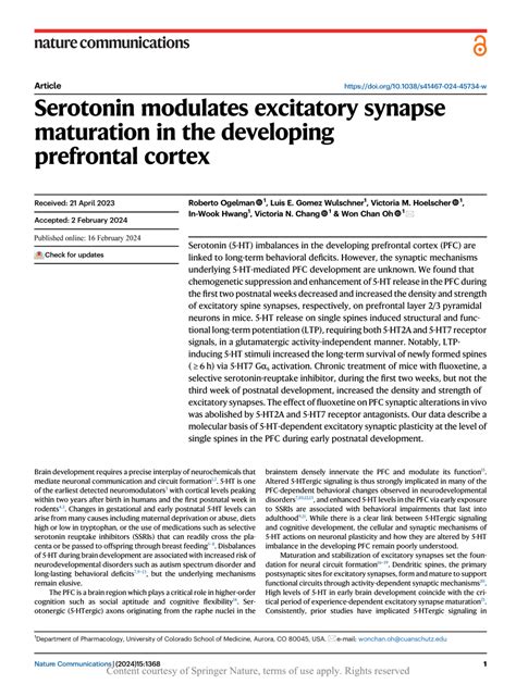 Pdf Serotonin Modulates Excitatory Synapse Maturation In The