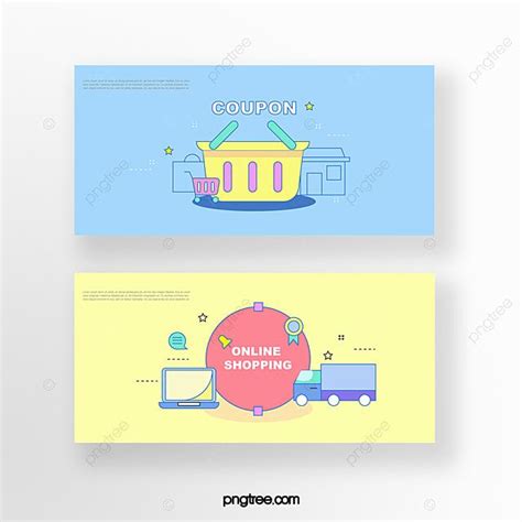 손으로 그려진 된 만화 파란색 노란색 비즈니스 제공 쇼핑 바구니 컴퓨터 트럭 온라인 쇼핑 쿠폰 설정 그림 템플릿 Psd 다운로드 디자인 자료 다운로드 온라인 쇼핑