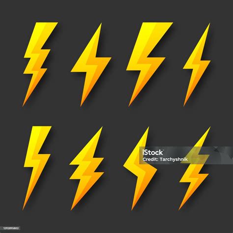 노란색 번개 볼트 아이콘 컬렉션 플래시 기호 벼락 간단한 번개 스트라이크 기호 벡터 일러스트레이션 개념에 대한 스톡 벡터 아트 및 기타 이미지 Istock