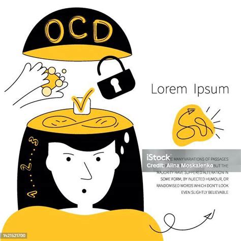 여성과의 강박 장애 증상의 개념은 자물쇠 On 또는 Off 및 강박적인 씻기 손에 대한 두려움과 침입적인 생각을 가지고 있습니다 벡터 일러스트 레이 션 신경증 불편 함 공황