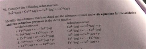 Solved 50 Consider The Following Redox Reaction Fe2 Aq