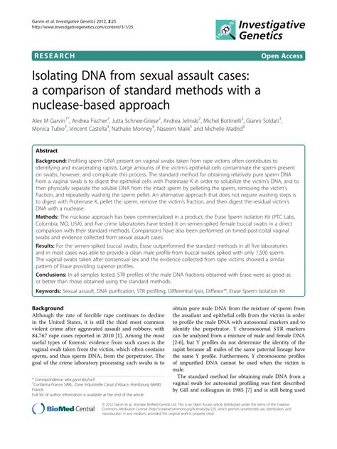 PDF Isolating DNA From Sexual Assault Cases A Comparison Of Standard Methods With A Nuclease