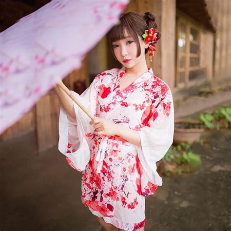 Japanese Style Cosplay Clothes Sexy Lingerie Kimono Set Flowers Robe