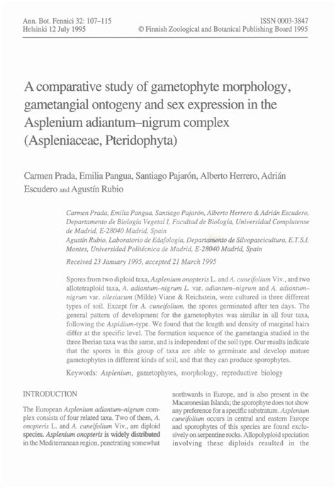 Pdf A Comparative Study Of Gametophyte Morphology Gametangial
