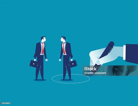 손 남자와 남자를 분리 하는 원 그리기입니다 컨셉 비즈니스 벡터 일러스트입니다 개념에 대한 스톡 벡터 아트 및 기타 이미지 개념 기업 비즈니스 기업 재무와 산업