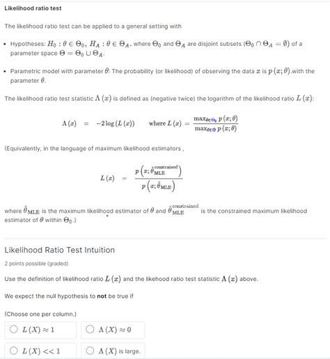 Solved Likelihood Ratio Test The Likelihood Ratio Test Can Chegg