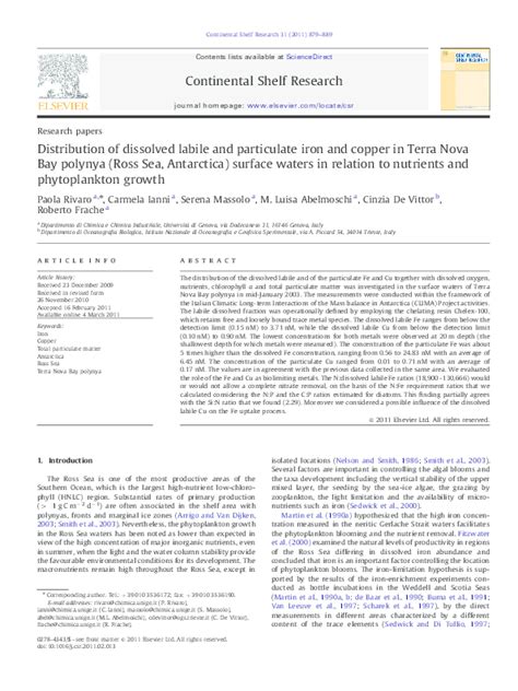 Pdf Distribution Of Dissolved Labile And Particulate Iron And Copper In Terra Nova Bay Polynya
