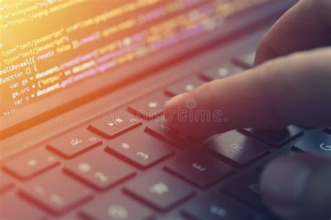 Closeup Coding On Screen Hands Coding Html And Programming On Screen