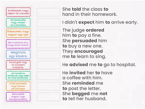 Verb Patterns Verb Sb Infinitive Match Up