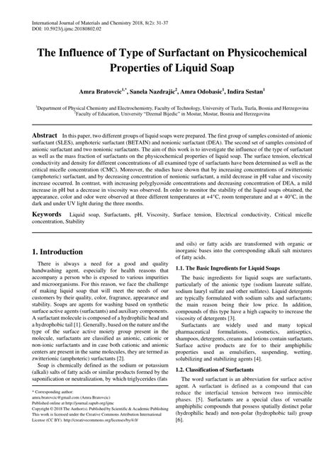 Pdf The Influence Of Type Of Surfactant On Physicochemical Properties