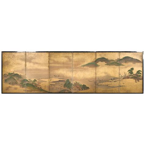 Japanese Six Panel Screen Craggy Coastal Landscape For Sale At 1stdibs