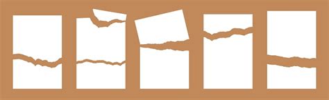 5 개의 빈 깨끗한 흰색 A4 대학 블록 종이 용지가 수직 위치에 가로로 반으로 찢어지거나 가장자리가 들쭉날쭉 한 조각으로 찢어졌습니다 0명에 대한 스톡 벡터 아트 및 기타