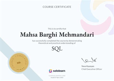 Mahsa Barghi Mehmandari On Linkedin Sql Sololearn 13 Comments