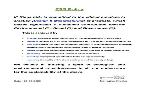 Esg Policy Ip Rings Ltd