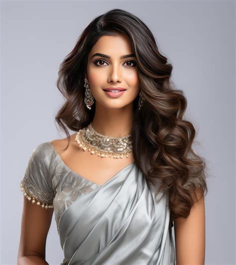 Premium Photo Indian Girl In Silver And Grey Silk Saree