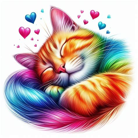 Colorful Cat Drawing Rainbow Cat Drawing Heart And Rainbow Cat Art