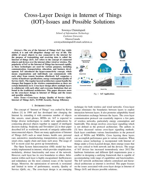 Pdf Cross Layer Design In Internet Of Things Iot Issues And