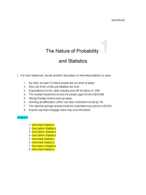 Nature Of Probsbility Snd Statistics Acog Answers Pdf Statistics