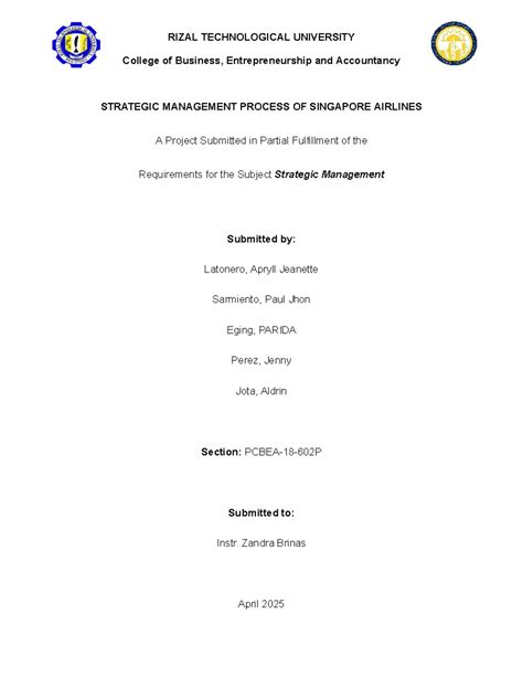 Strategic Management Process Of Singapore Airlines Sm 101 Project
