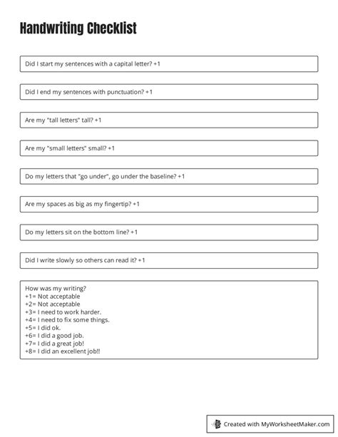 Handwriting Checklist My Worksheet Maker Create Your Own Worksheets