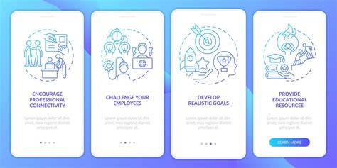Boost Employees Skills Blue Gradient Onboarding Mobile App Screen Mentoring Walkthrough 4 Steps