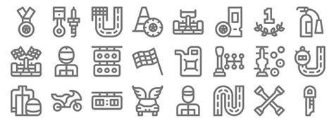 자동 레이싱 라인 아이콘 선형 집합입니다 키 회로 속도 보호 장비 경주 차 신호등 소화기 경주 차 피스톤과 같은 품질 벡터 라인