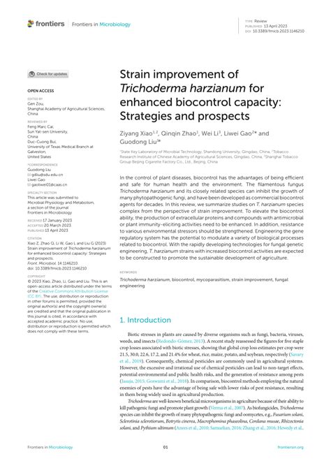 Pdf Strain Improvement Of Trichoderma Harzianum For Enhanced Biocontrol Capacity Strategies